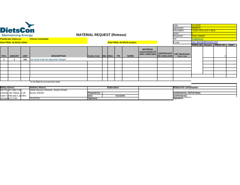 Material Request for Seeger Clips | PDF