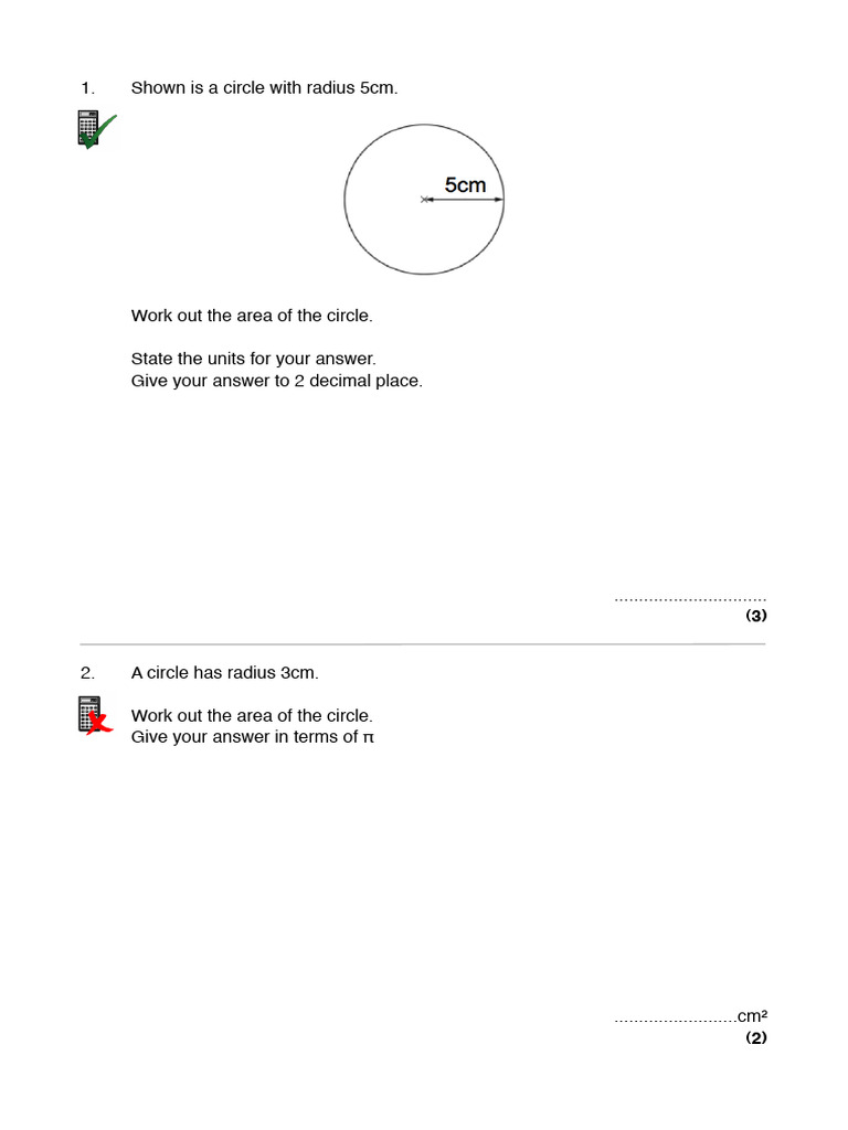 6.area of A Circle Worksheet | PDF | Area | Circle