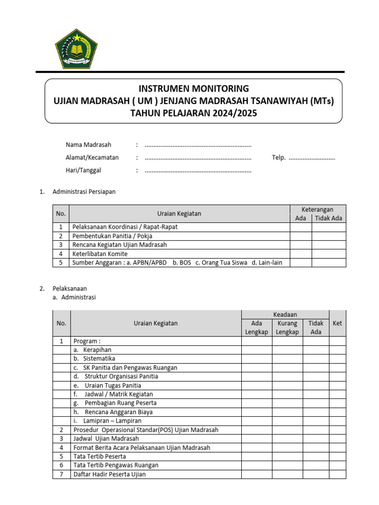 instrumen monitoring UM 2025 | PDF
