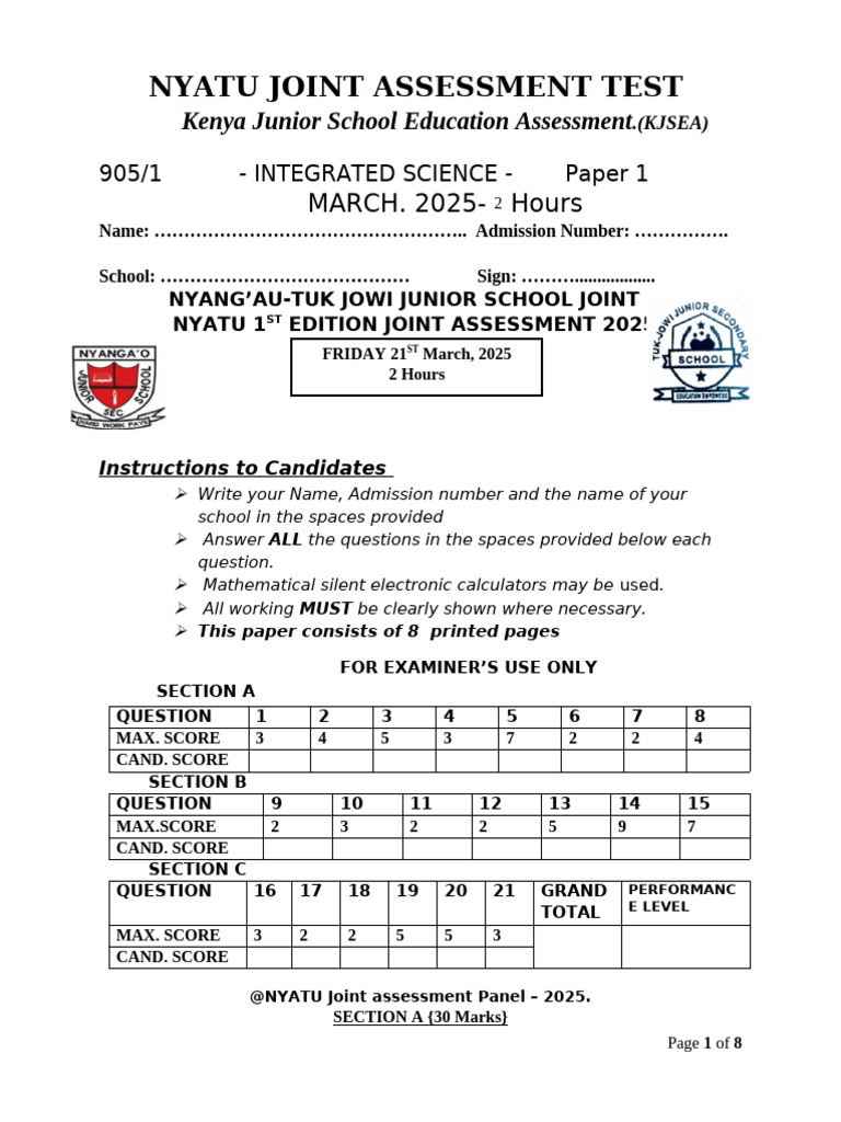 NYATU JOINT ASSESSMENT TEST COVER PAGE BW | PDF | Rust | Leaf