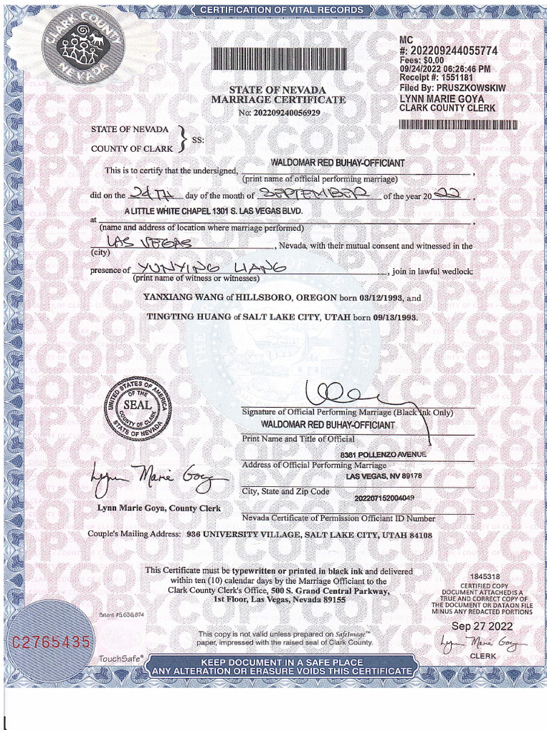 Marriage Certificate One Page | PDF