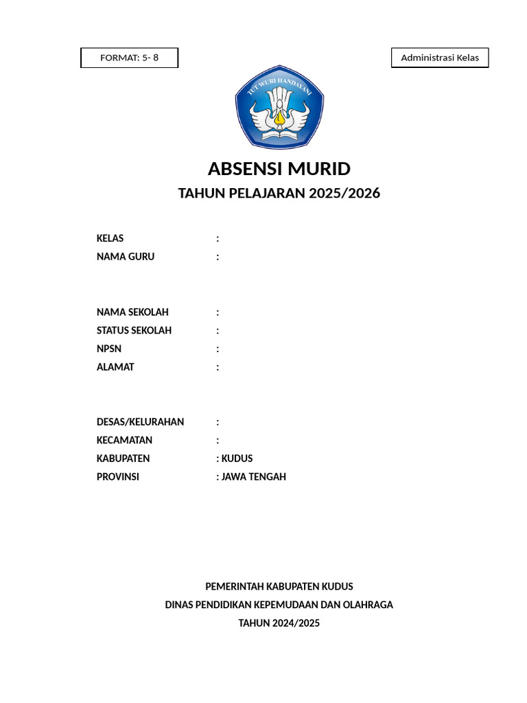 Format Absensi Murid Kelas 2025/2026 | PDF