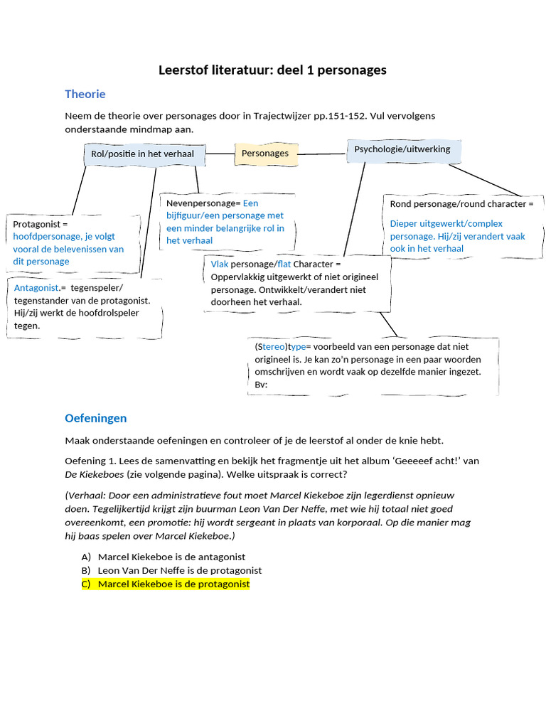 Deel 1 Leerstof Literatuur Verbetersleutel | PDF