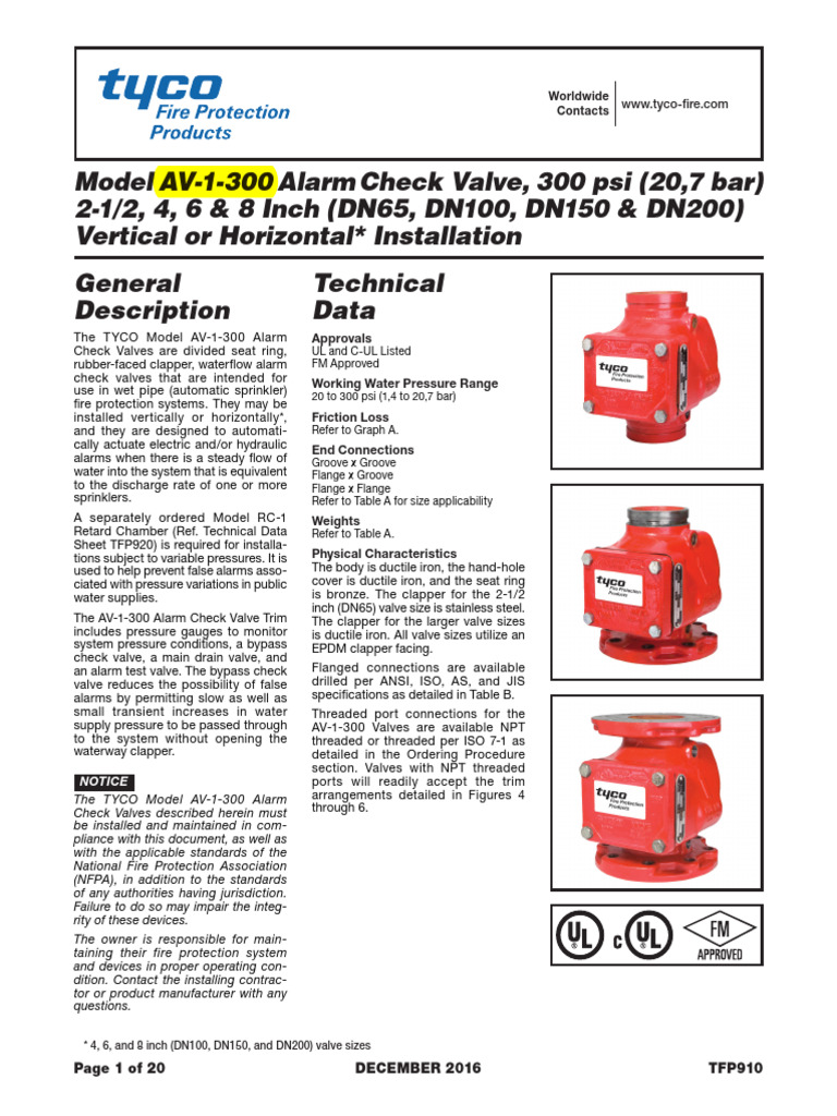 AV-1-300 Alarm Check Valve Overview | PDF | Fire Sprinkler System | Valve