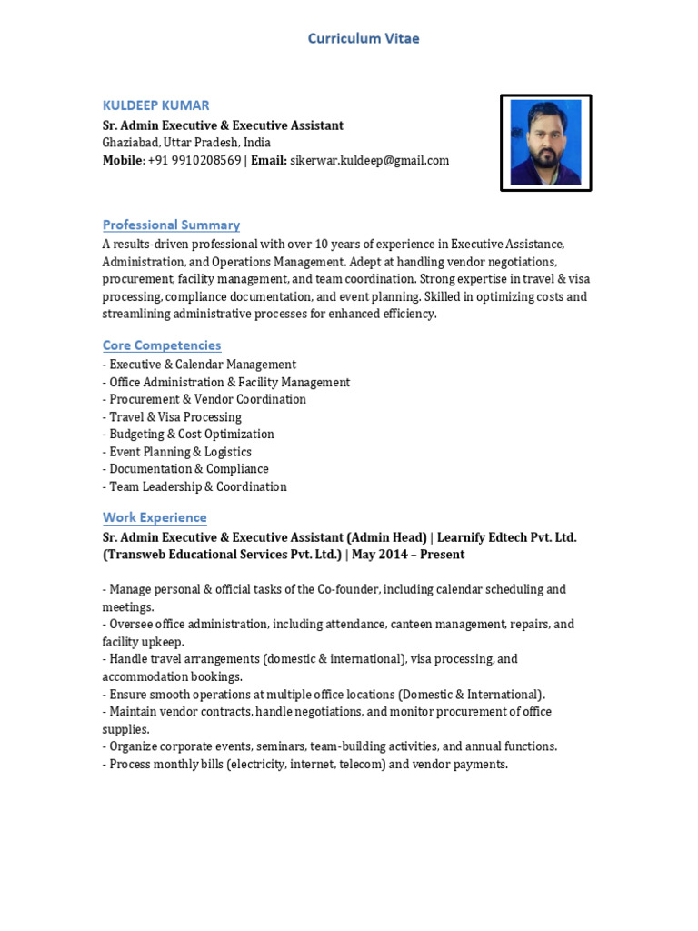 Kuldeep Kumar - Admin Executive CV | PDF | Computing