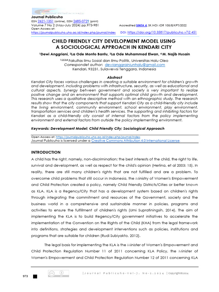 47 Child Friendly City Development Model Using A Sociological Approach ...