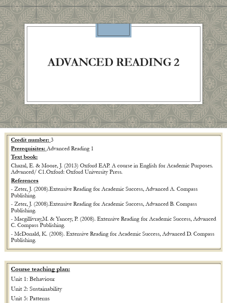 Advanced Reading Course Overview | PDF