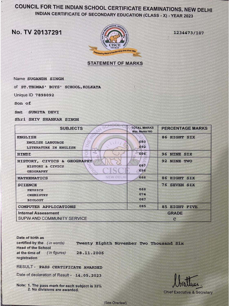 Class X Certificate | PDF