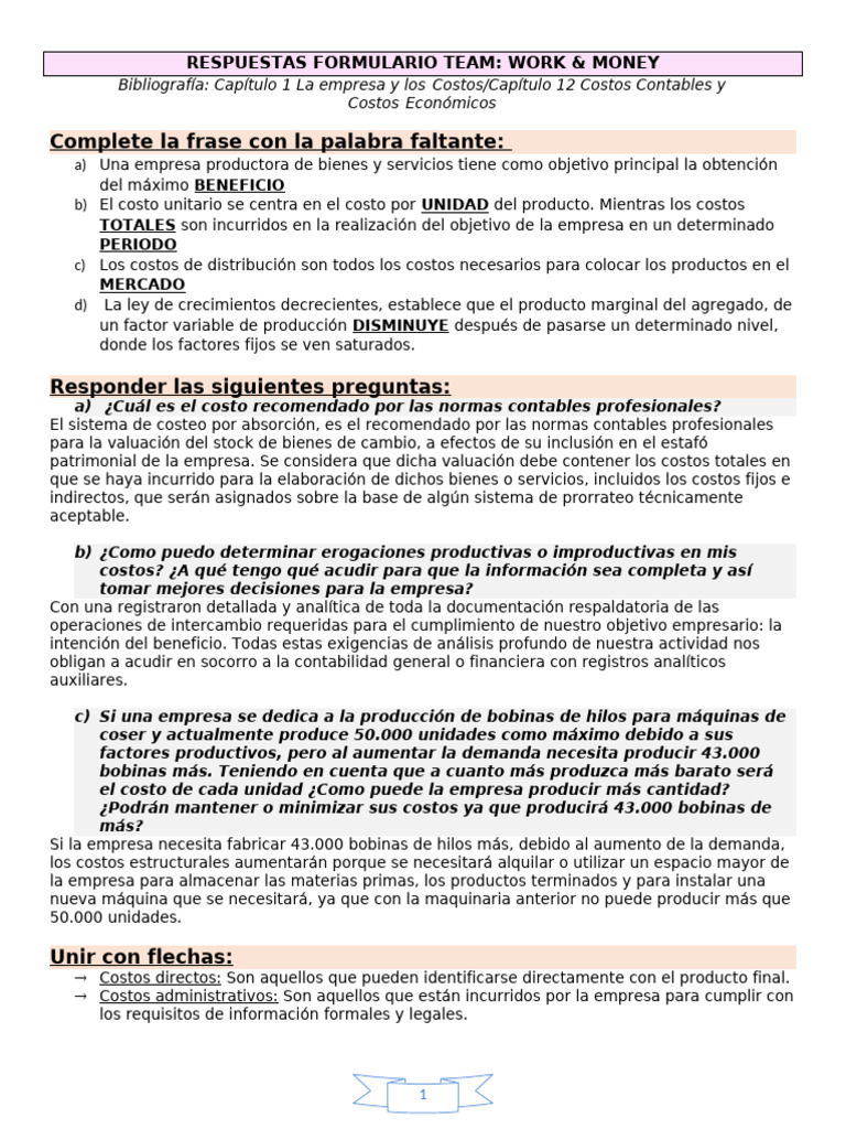 Formularios Costos | PDF | Costo | Business