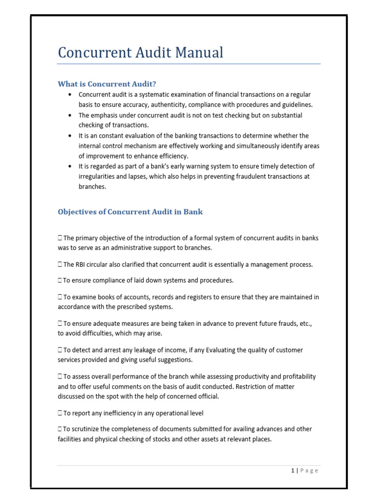 Concurrent Audit Guidelines for Banks | PDF | Audit | Loans