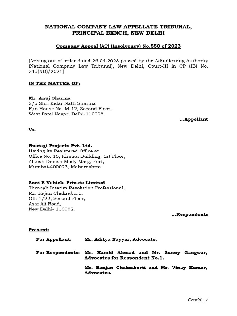 Anuj Sharma V Rustagi Projects | PDF | Bankruptcy | Debtor