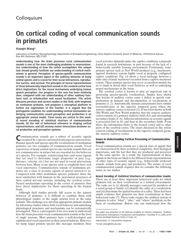 On Cortical Coding of Vocal Communication Sounds | PDF | Cerebral ...