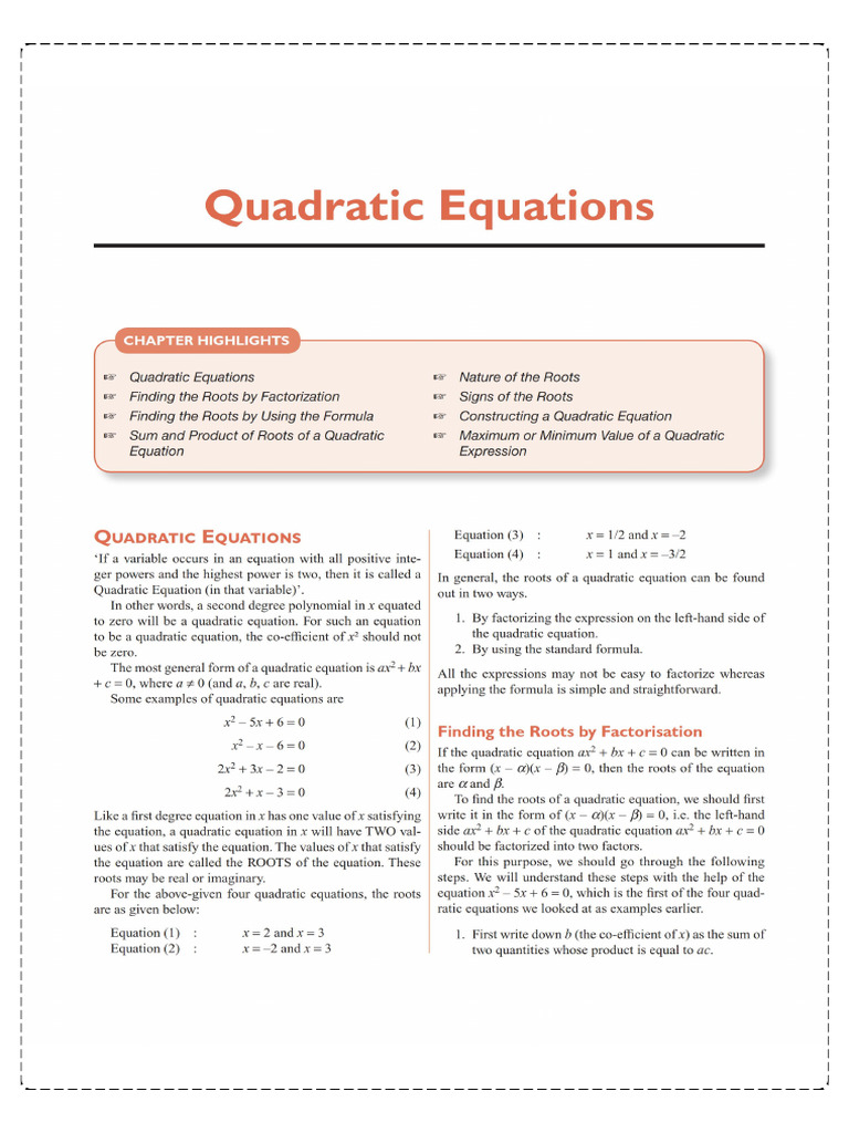 Quadratic Equations | PDF