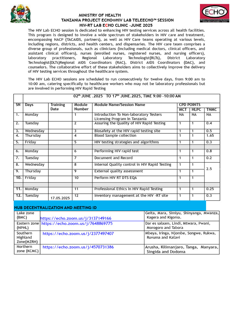 Hiv Lab Echo Schedule June 2025 | PDF | Health Care | Social Programs