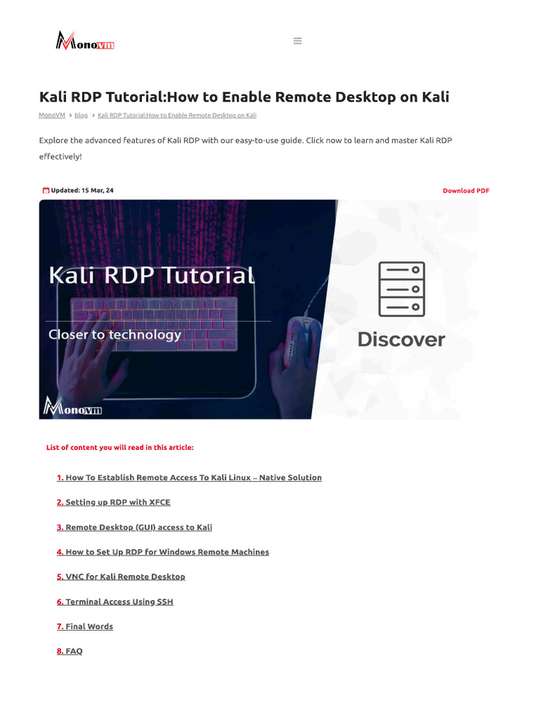 Kali RDP Tutorial - How To Enable Remote Desktop On Kali | PDF