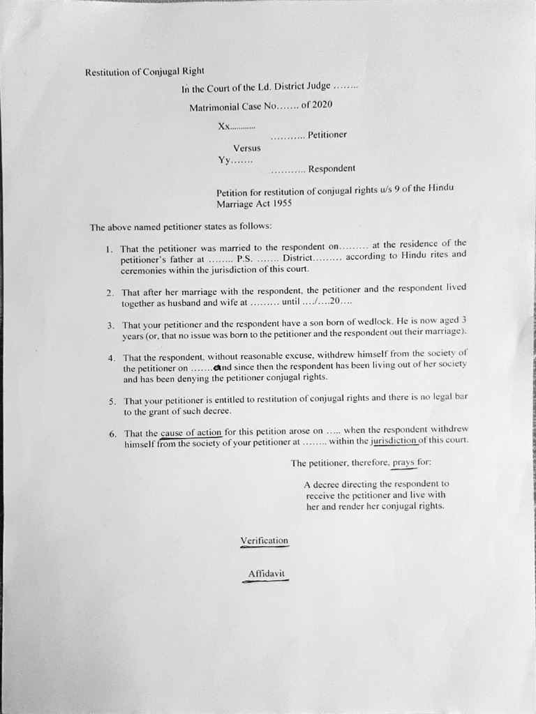 Restitution of Conjugal Right | PDF