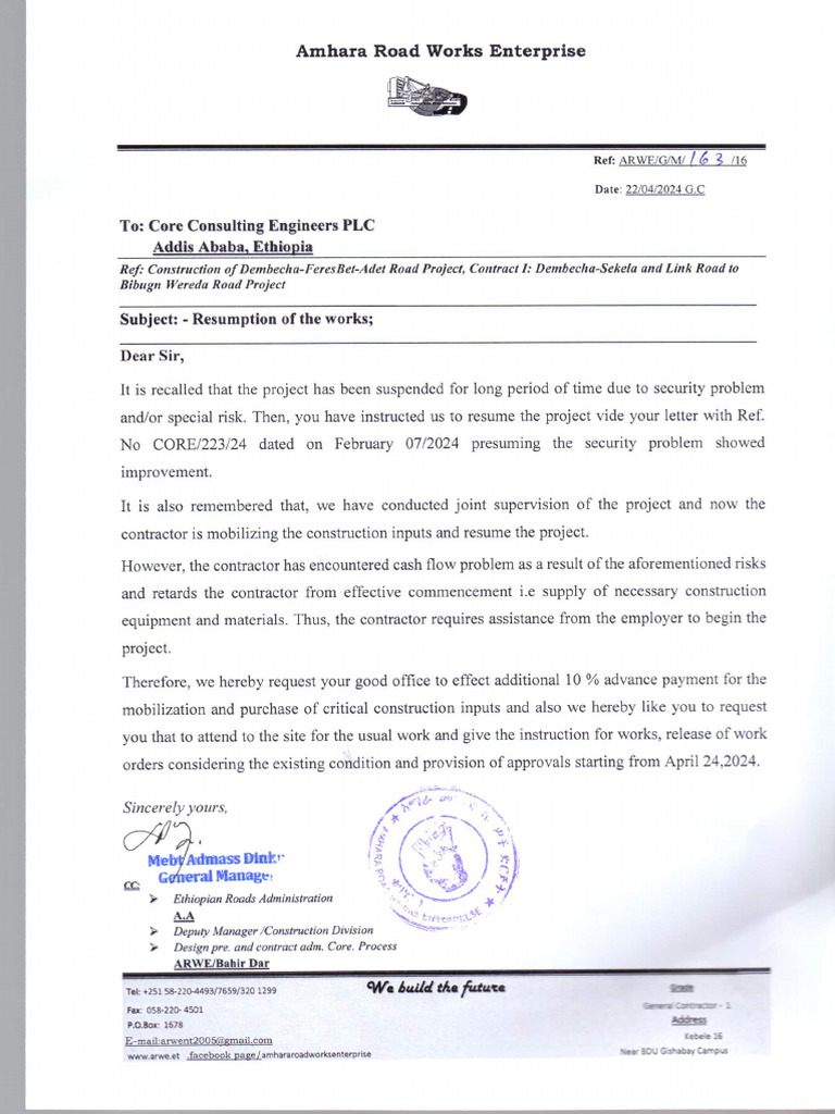 Dembecha Resumption of The Works | PDF