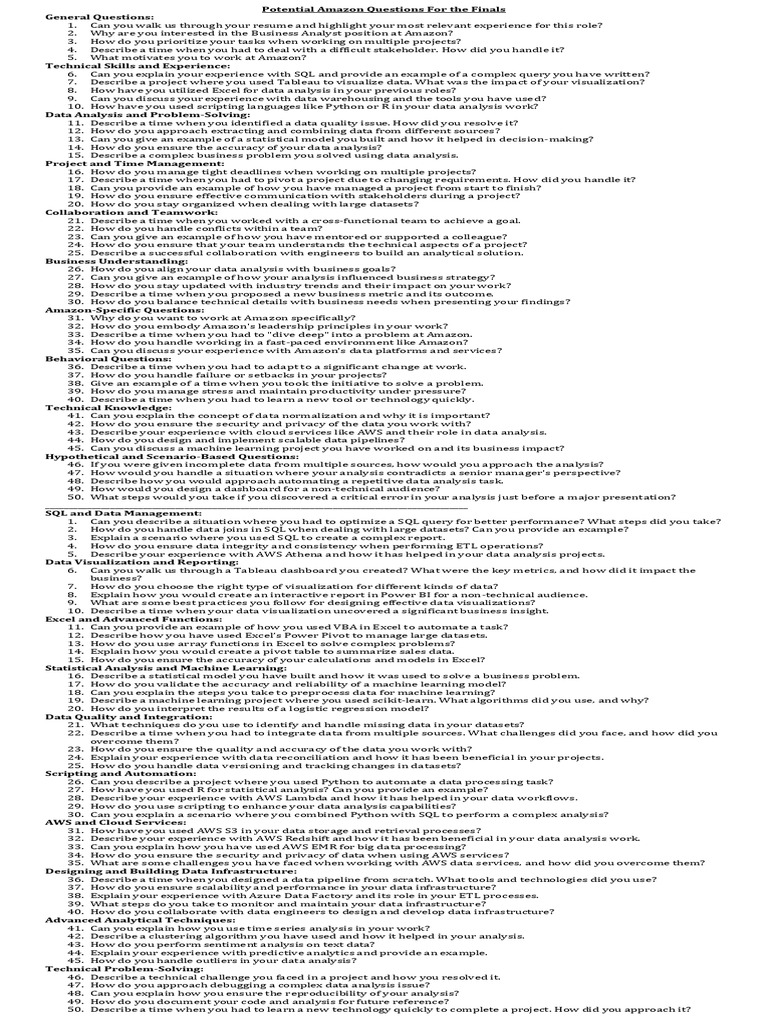Potential Amazon Questions For The DA Finals | PDF | Machine Learning ...