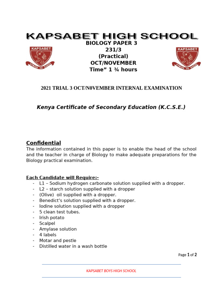 231 F4 Biology Confidential | PDF