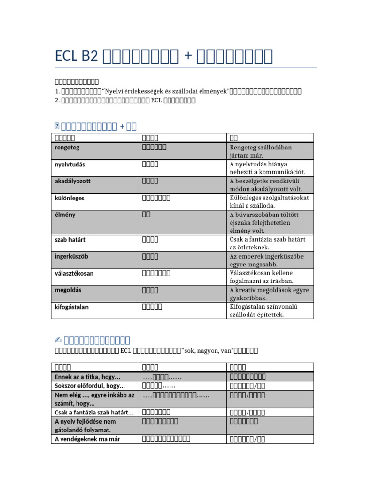 ECL B2 Vocabulary and Structure Guide | PDF