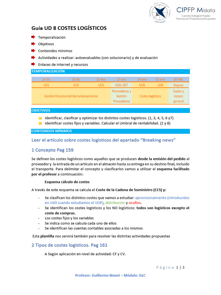 Guía Ud 8 Costes Logísticos y Ur | PDF