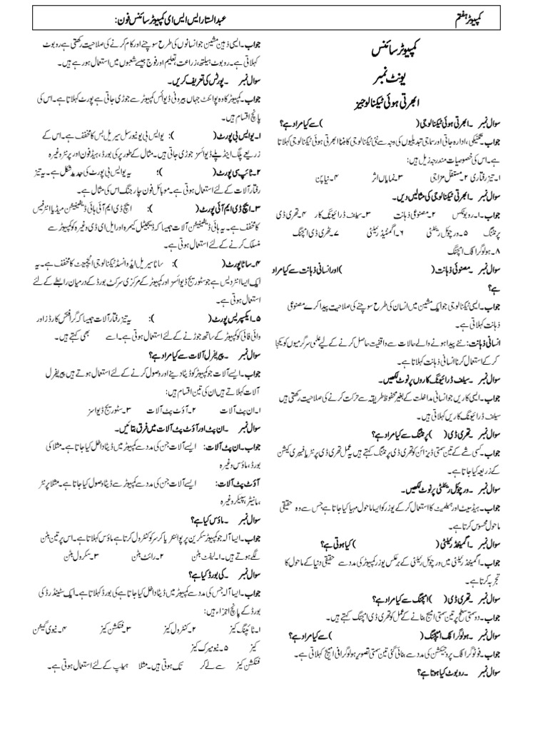 Computer 7th Urdu New Notes | PDF