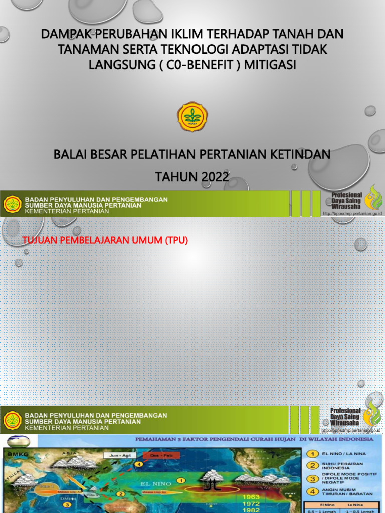 Materi Inti 1. Dampak Perubahan Iklim THD Tanah - Tanaman, Serta Teknologi Adaptasi - Co-Benefit ...