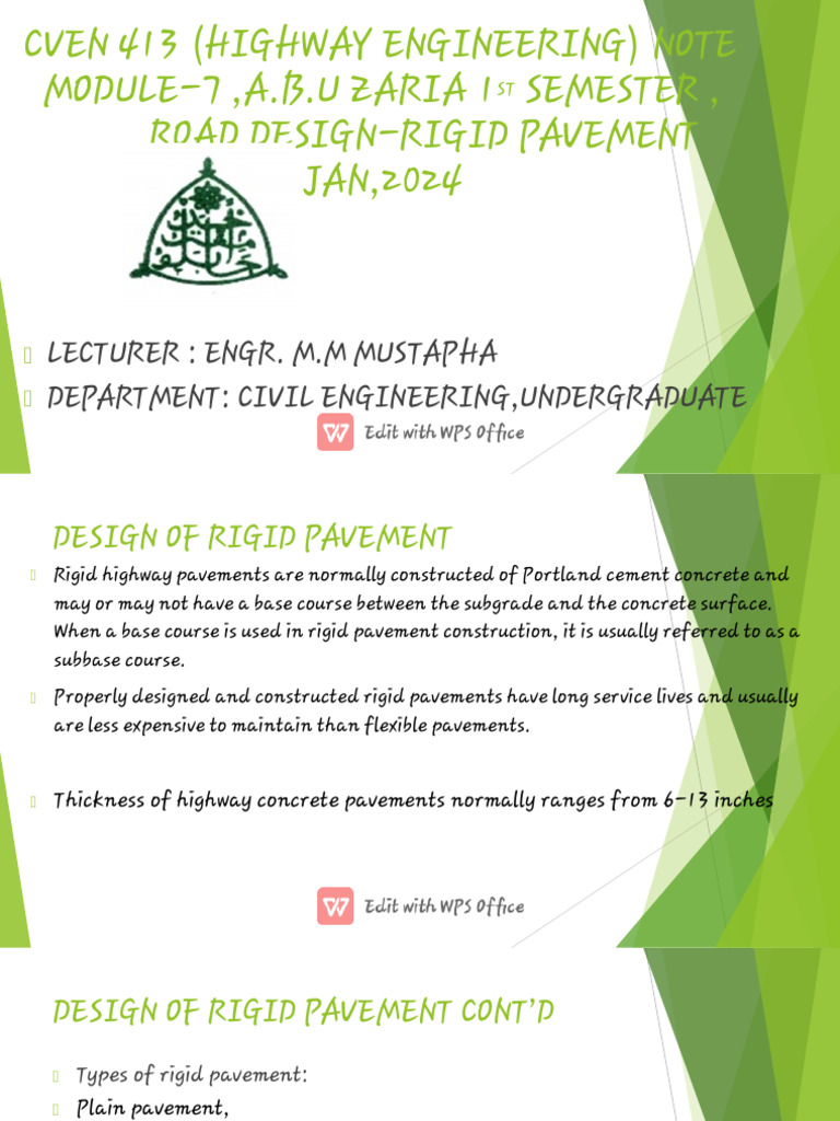 Cven 413 (Highway Engineering) M-7 Rigid Pavement | PDF | Road Surface | Concrete