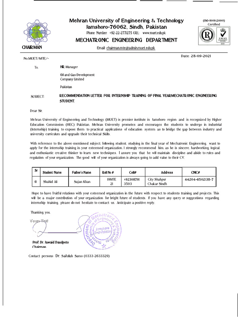 Internship Letter | PDF