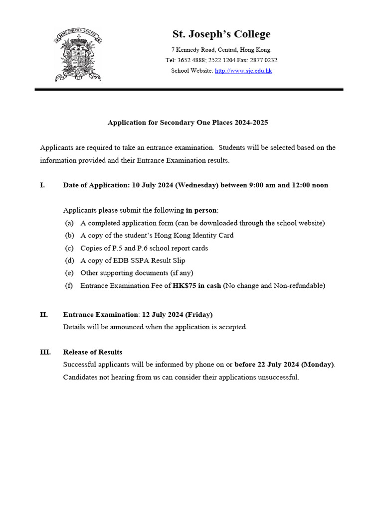 S1 EE Application Procedures 2425 | PDF