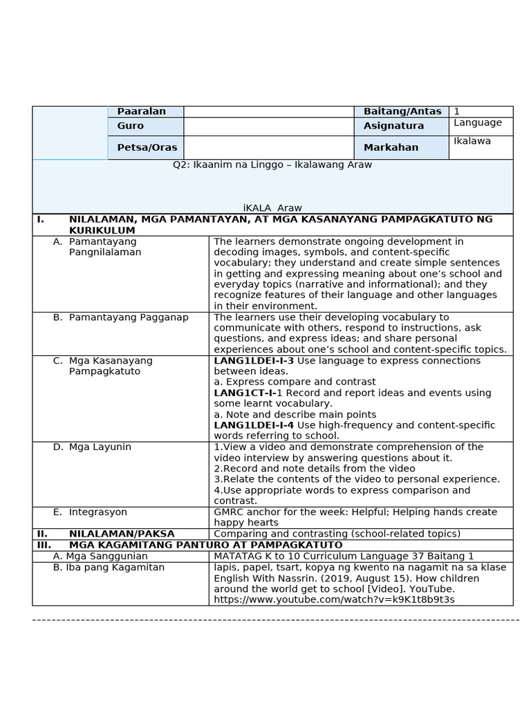 Q2 NEW-LE-lANGUAGE-WEEK 6-DAY 2 | PDF