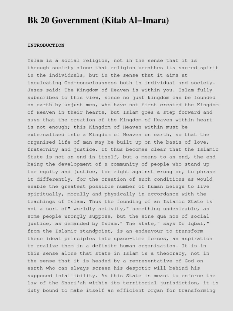 Book 20 Government (Kitab Al Imara) | PDF | Caliphate | Muhammad