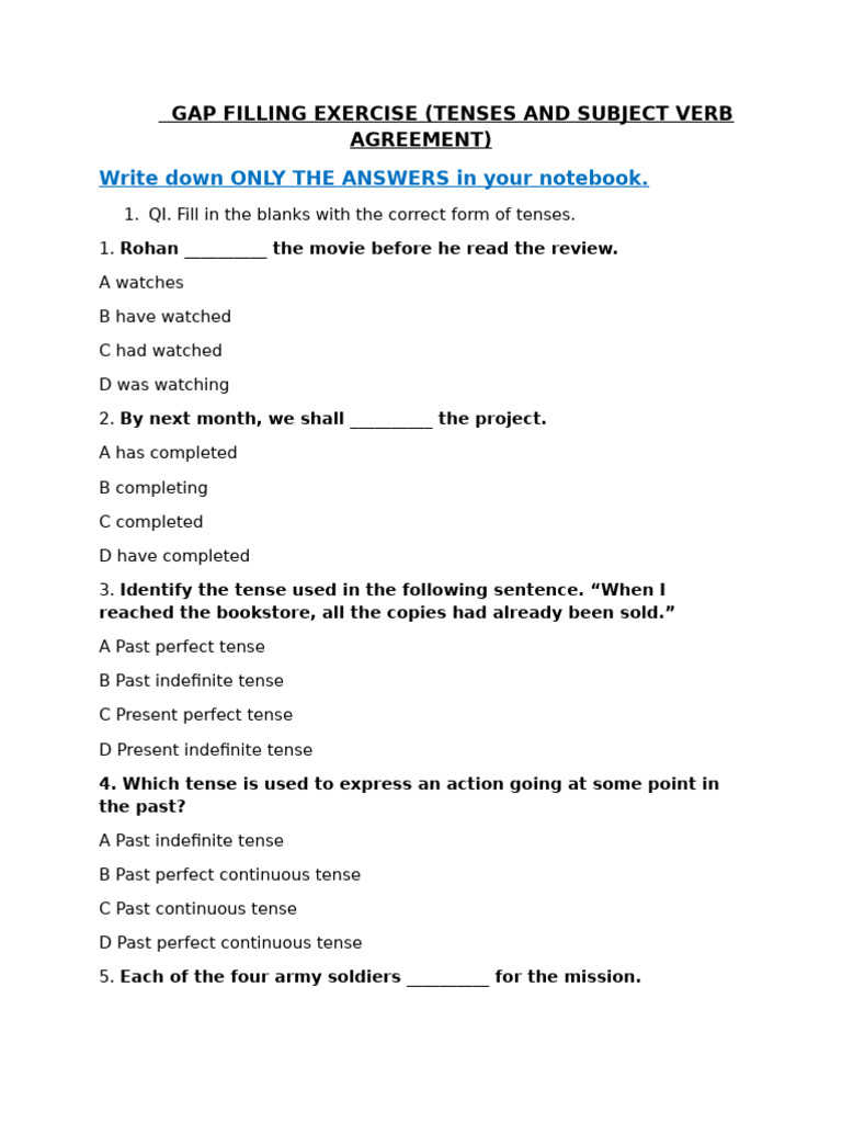G10-Gap Filling Exercises | PDF | Grammatical Tense | Syntax