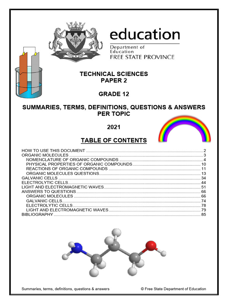 TecSci GR 12 P2 Summary Terms Definitions Q & A ENG 2021 | PDF | Functional Group | Alkane