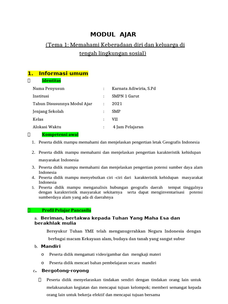 Contoh 3. Microteaching Modul Ajar IPS PaKar | PDF