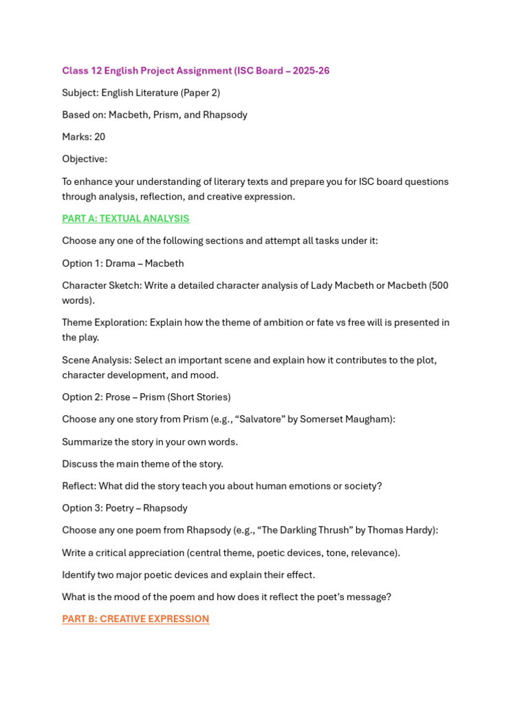 ISC Class 12 English Project on Macbeth | PDF
