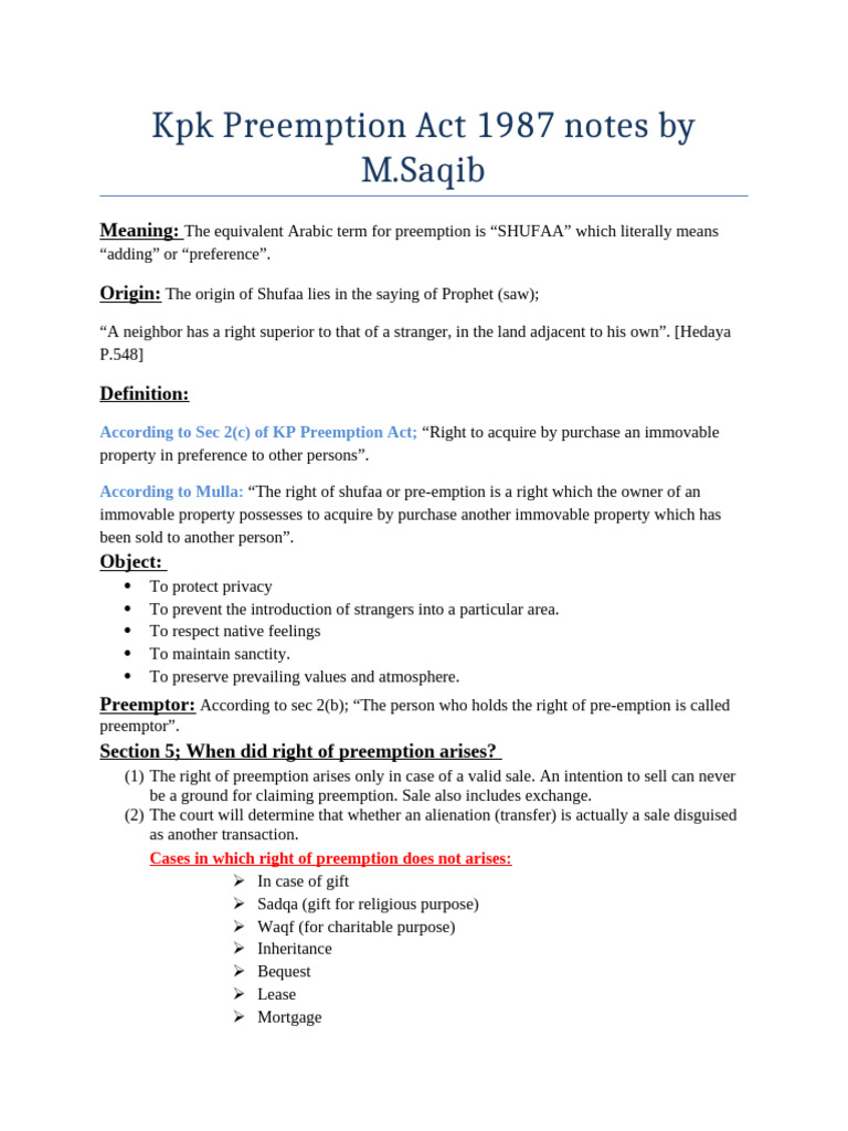 Preemption Act Notes by M. Saqib Khan | PDF | Federal Preemption | Property