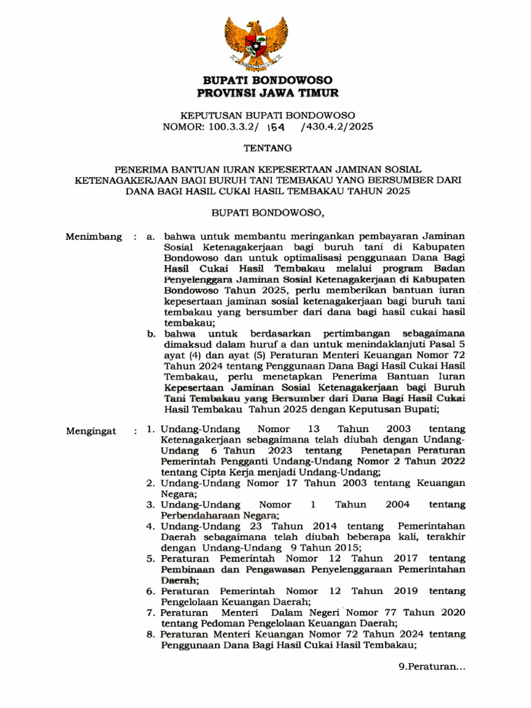 SK Penerima Bantuan Iuran Kepesertaan Jaminan Sosial Ketenagakerjaan | PDF