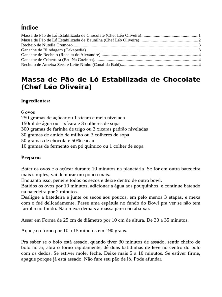 Receitas de Pão de Ló e Recheios Deliciosos | PDF | Pães | Creme ...