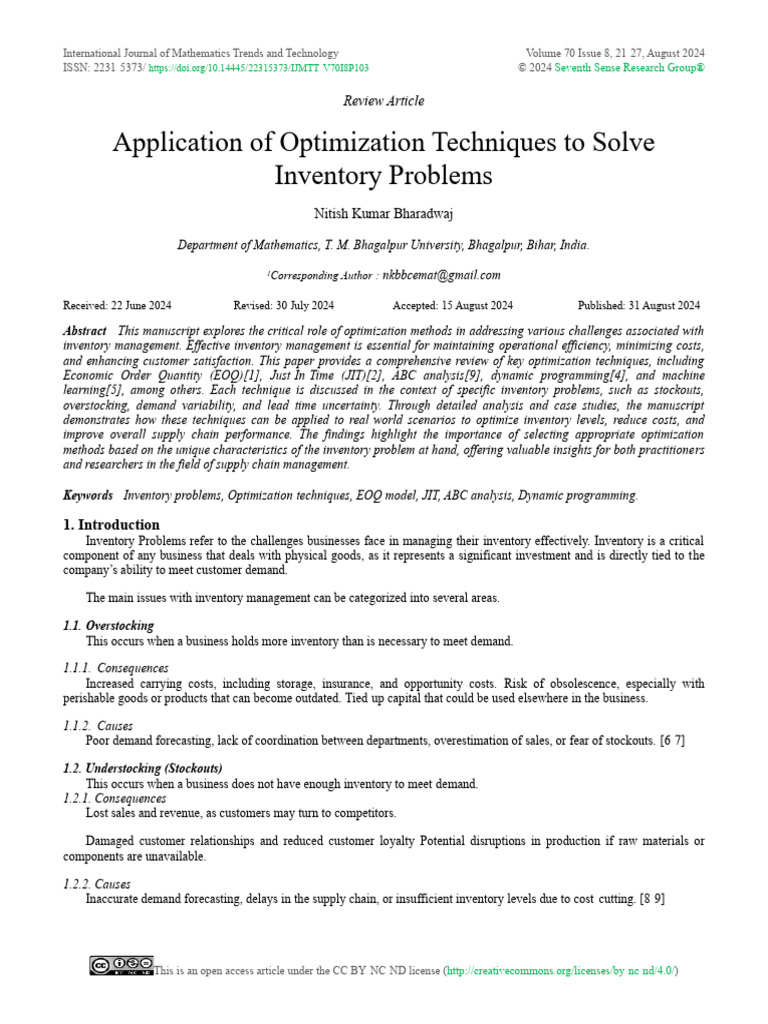 Application of Optimization Techniques To Solve Inventory Problems | PDF | Inventory | Lean ...