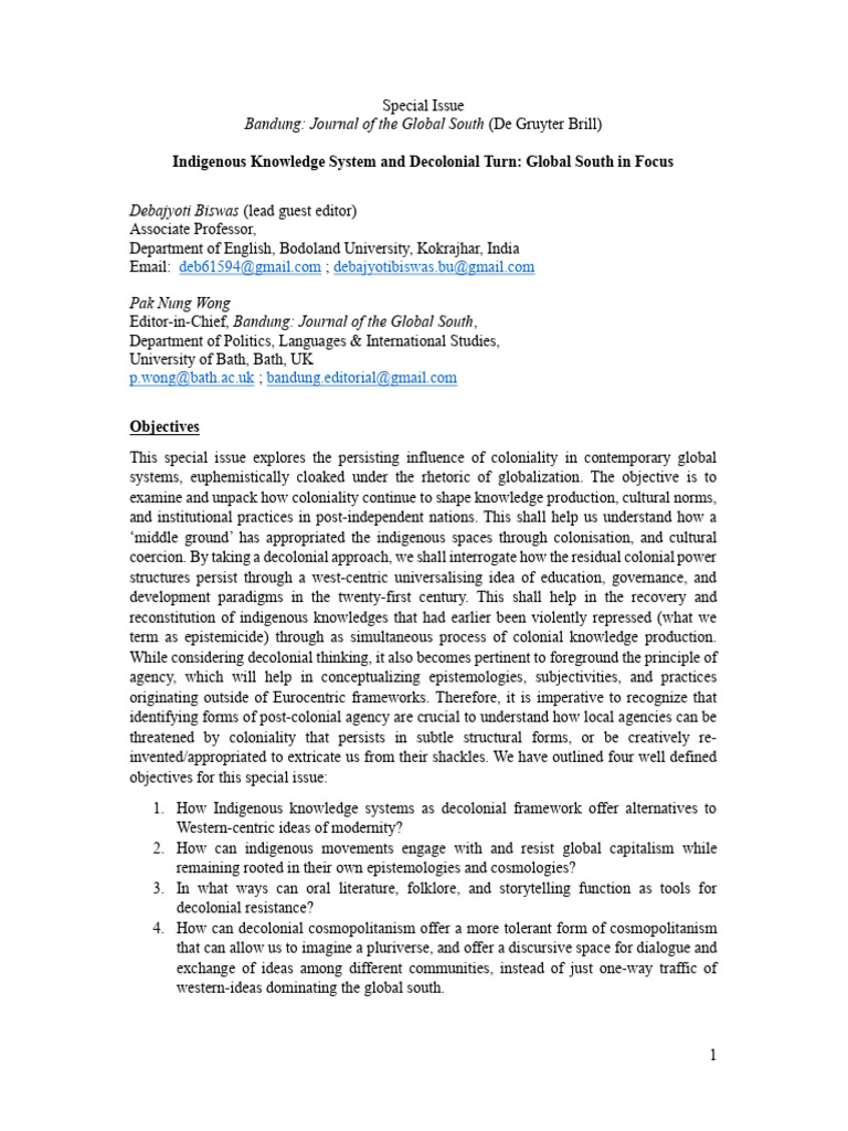 Special Issue On Indigenous Knowledge System and Decolonial Turn From ...