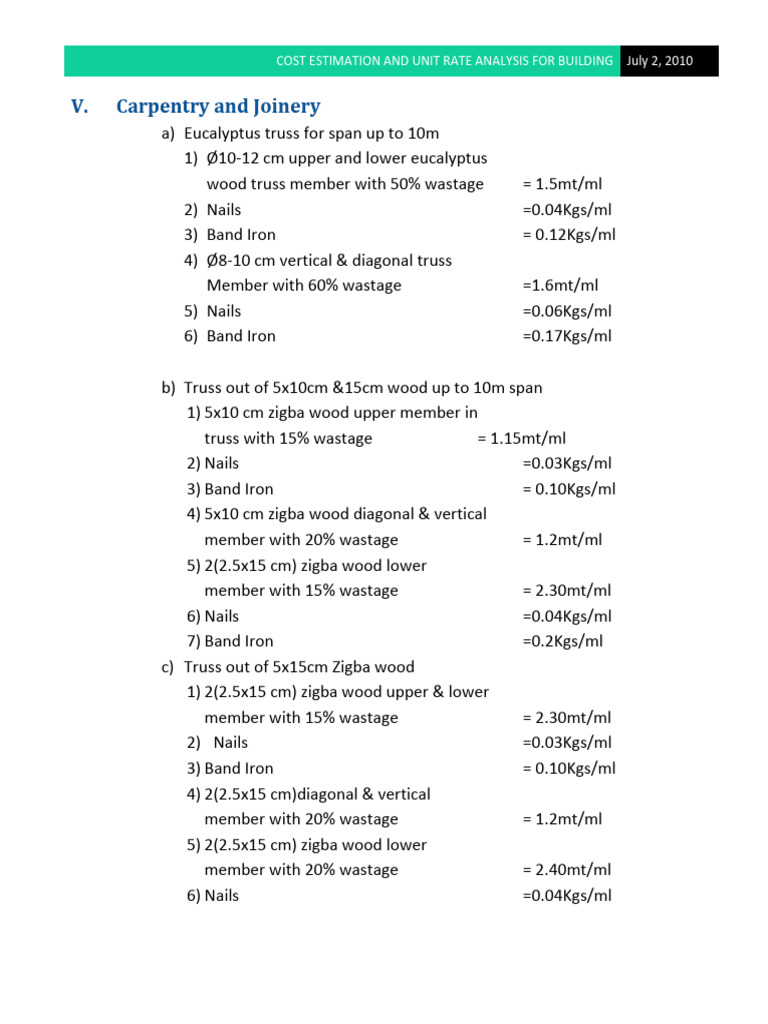 Carpentry & Joinery Cost Estimation | PDF