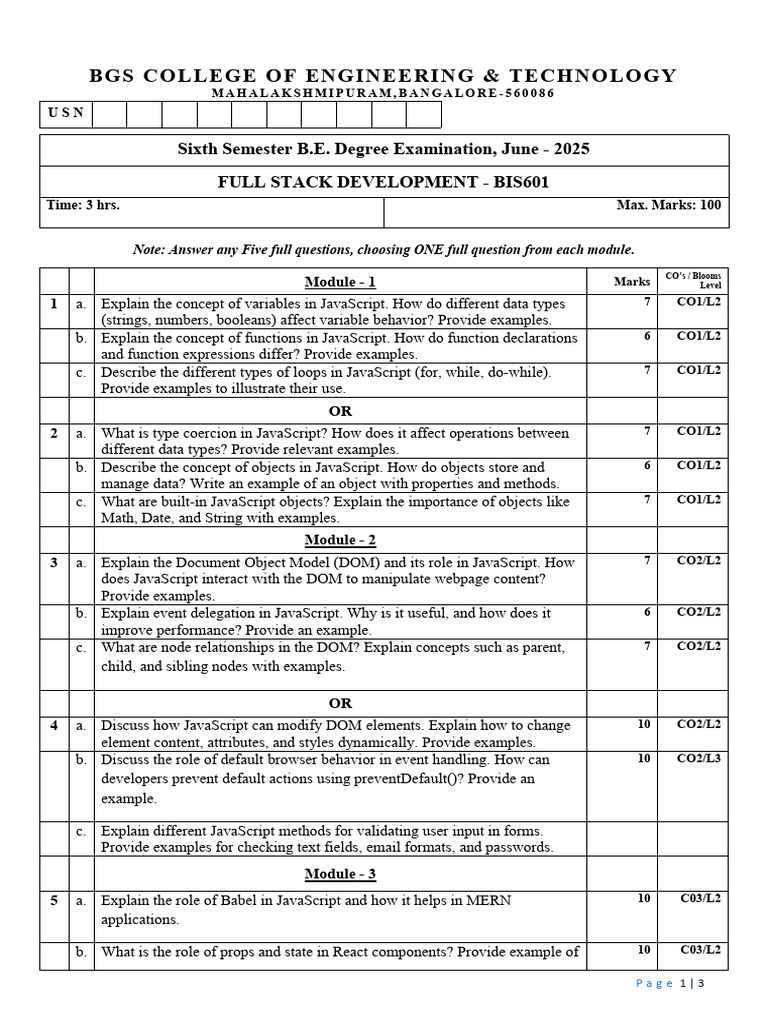 FSD Model Paper | PDF | Java Script | Document Object Model