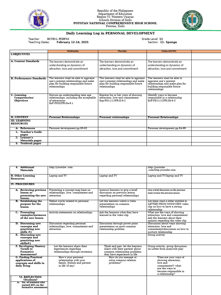 DLL in Perdev 3rd Quarter | PDF | Teachers | Pedagogy