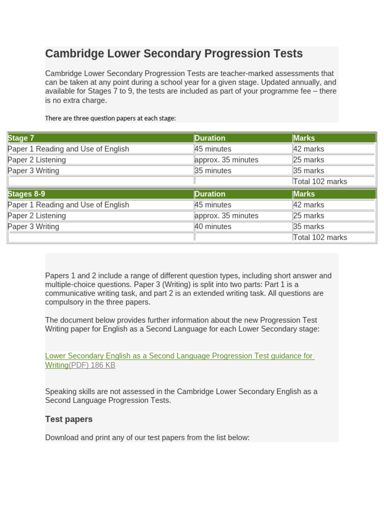 05 - Cambridge Lower Secondary Progression Tests | PDF | English ...