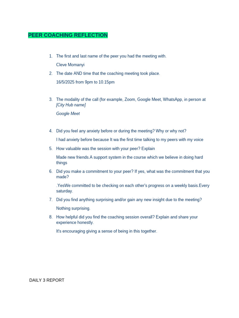 Peer Coaching Reflection | PDF
