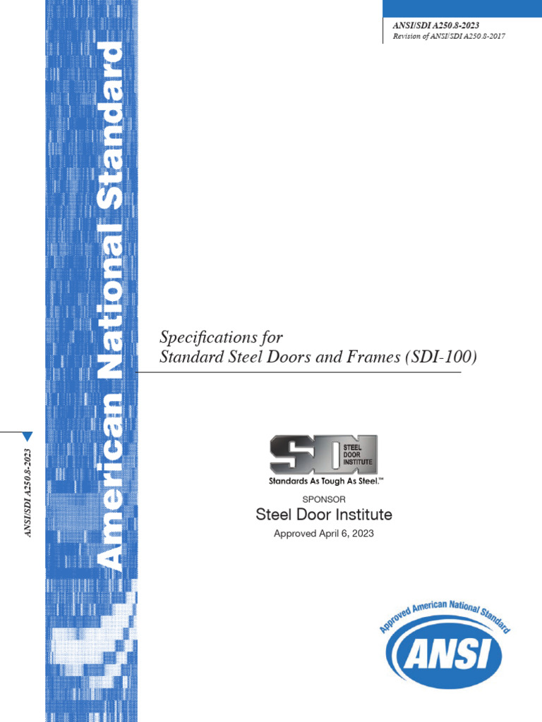 ANSI-SDI A250.8-2023 Specifications For Standard Steel Doors and Frames (SDl-100 | PDF | Door ...