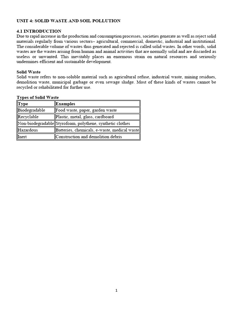 Unit 4 - Solid Waste and Soil Pollution | PDF | Soil | Waste