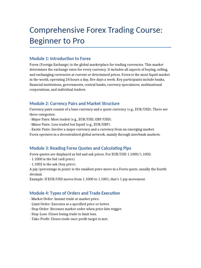 Comprehensive Forex Course | PDF | Foreign Exchange Market | Trade