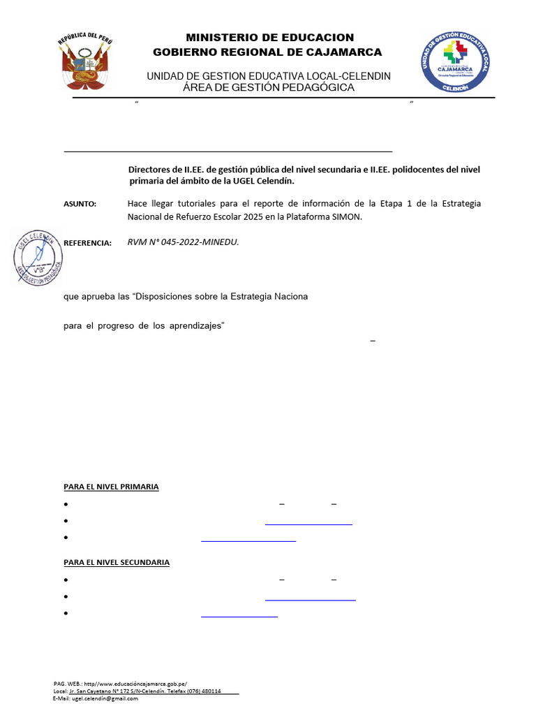 Oficio Mult N°112 - Tutoriales - Etapa 1 - Refuerzo Escolar 2025 | PDF | Aprendizaje